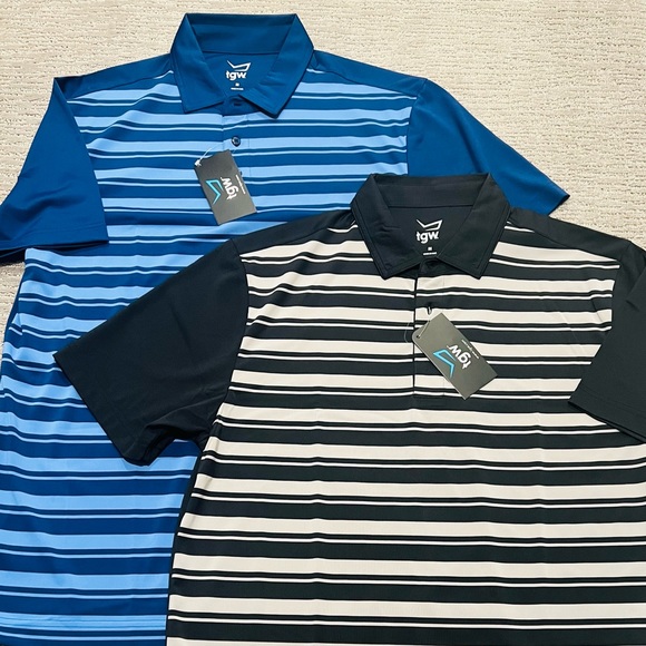 Shirts | Mens Blue And Black Striped Golf Shirts Pair Of 2 | Poshmark